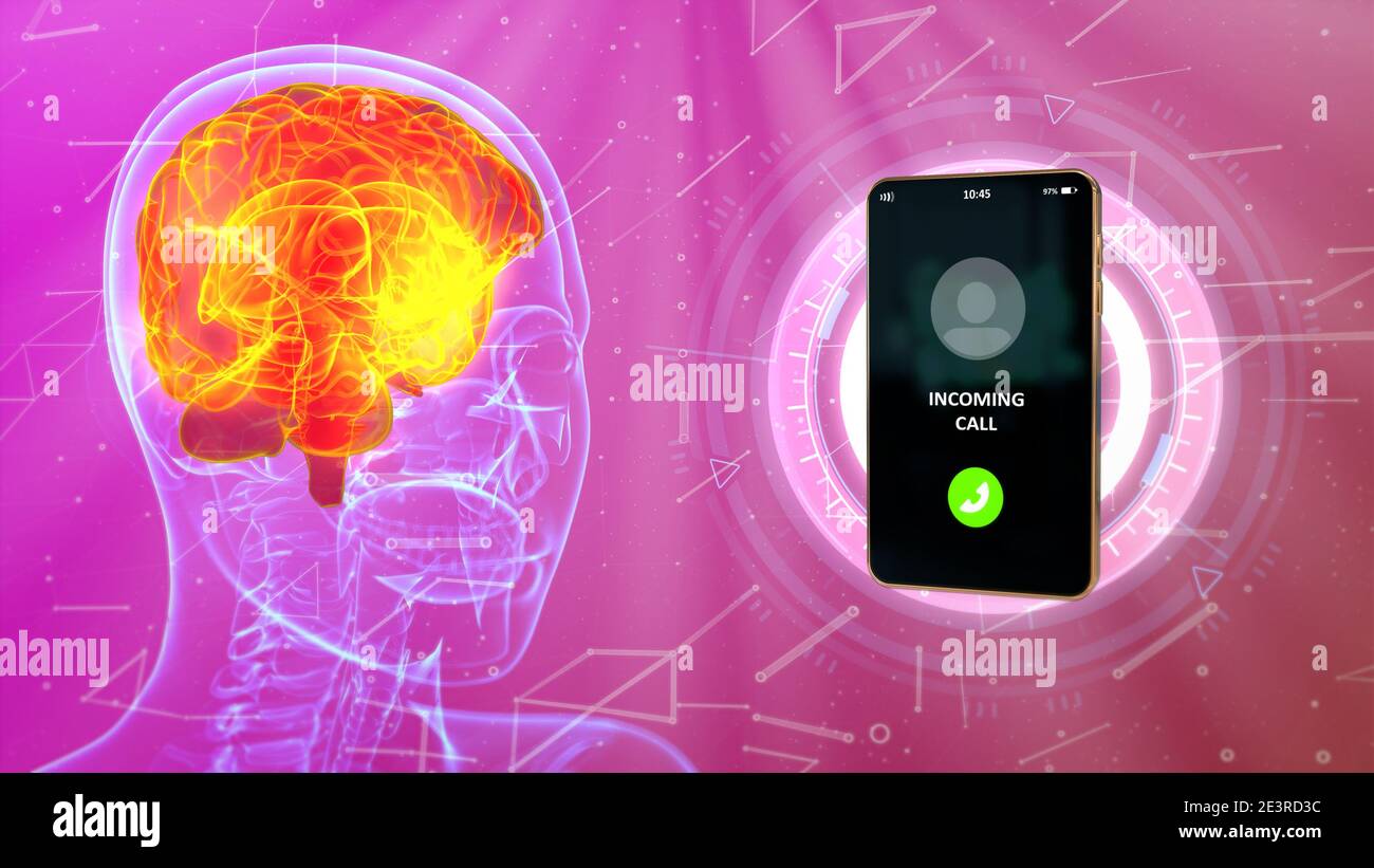 Industrial 3D illustration - rontgen human head image with calling cell ...