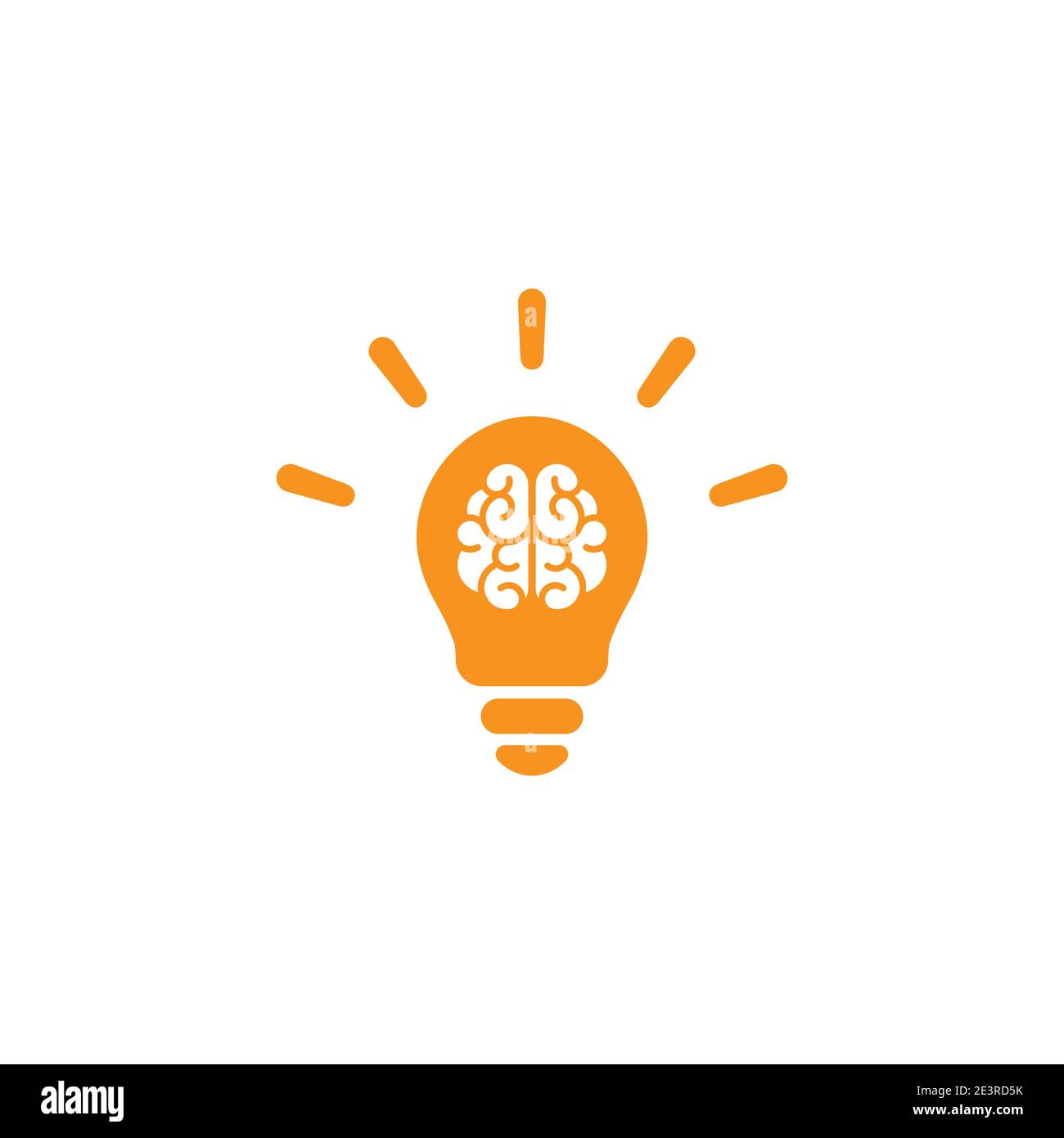 red bulb with brain and rays flat icon. Isolated on white. New business idea. smart, clever ...