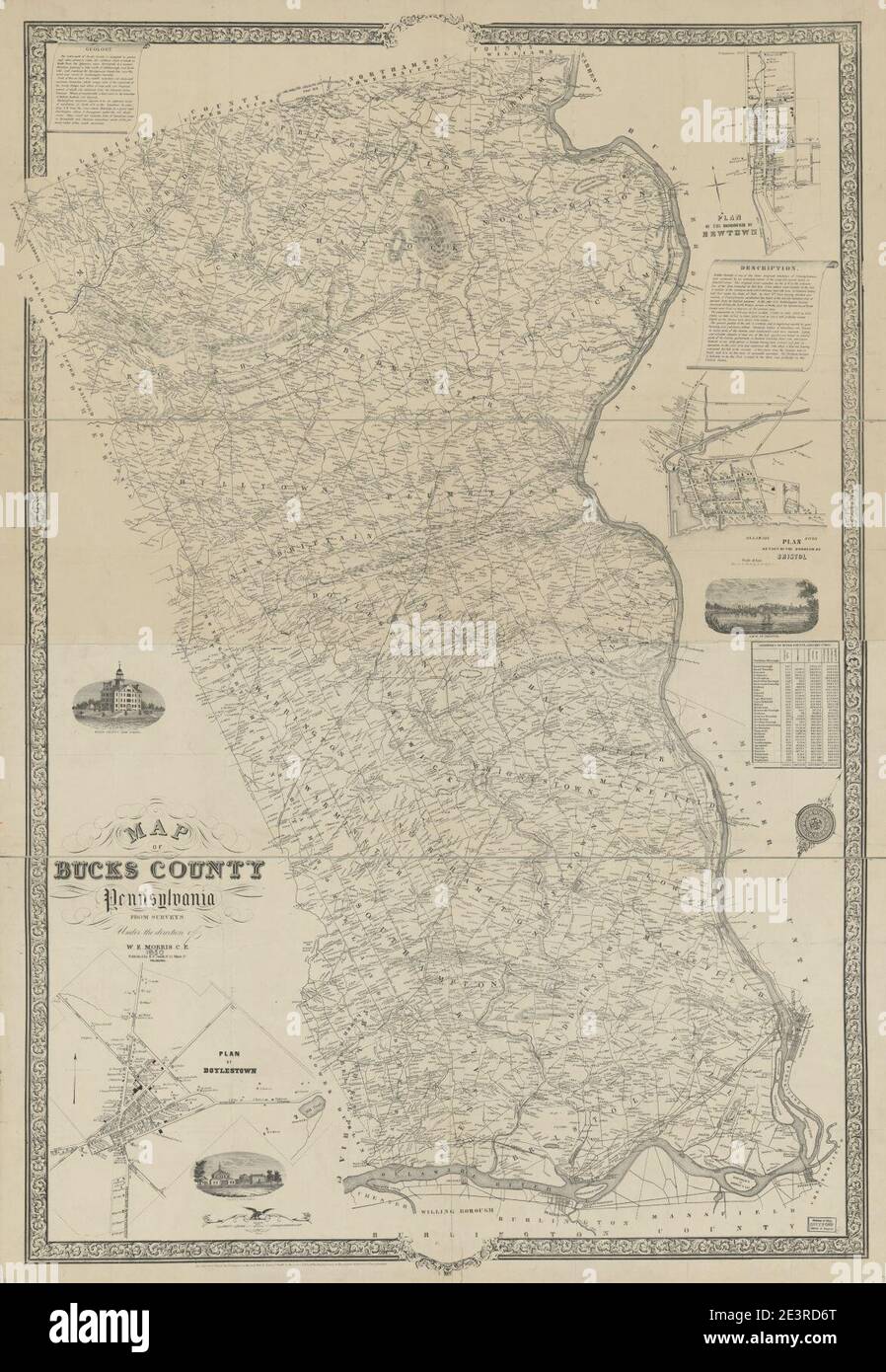 Map of Bucks County, Pennsylvania - from surveys Stock Photo - Alamy