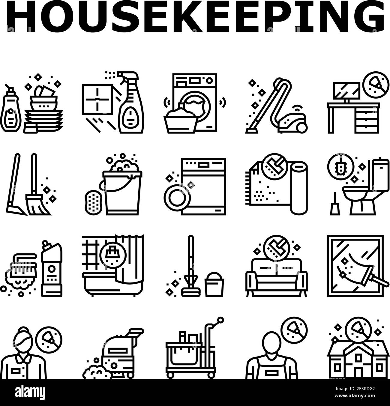 Housekeeping Cleaning Collection Icons Set Vector Stock Vector Image ...