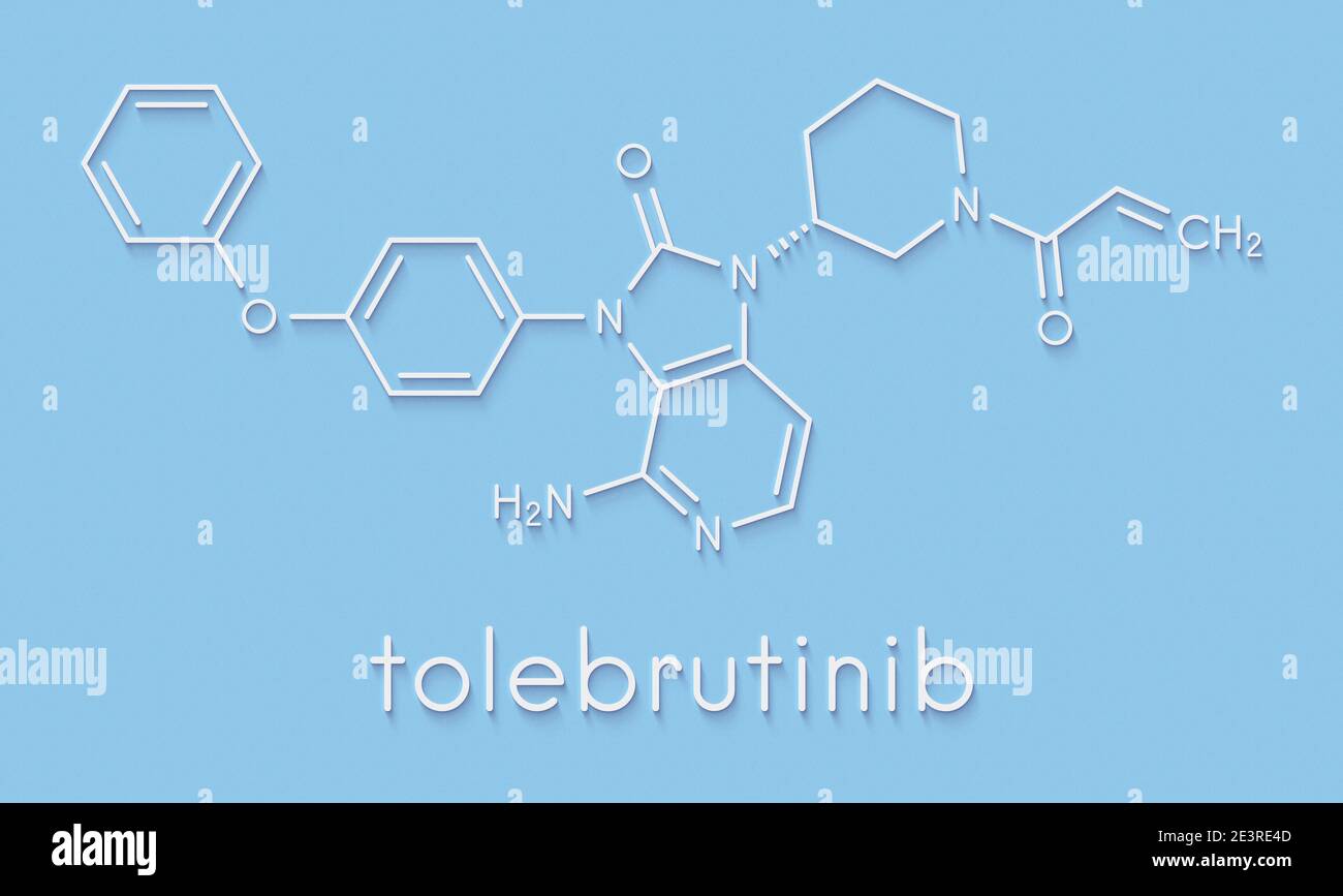 Tolebrutinib multiple sclerosis drug molecule. Skeletal formula Stock ...