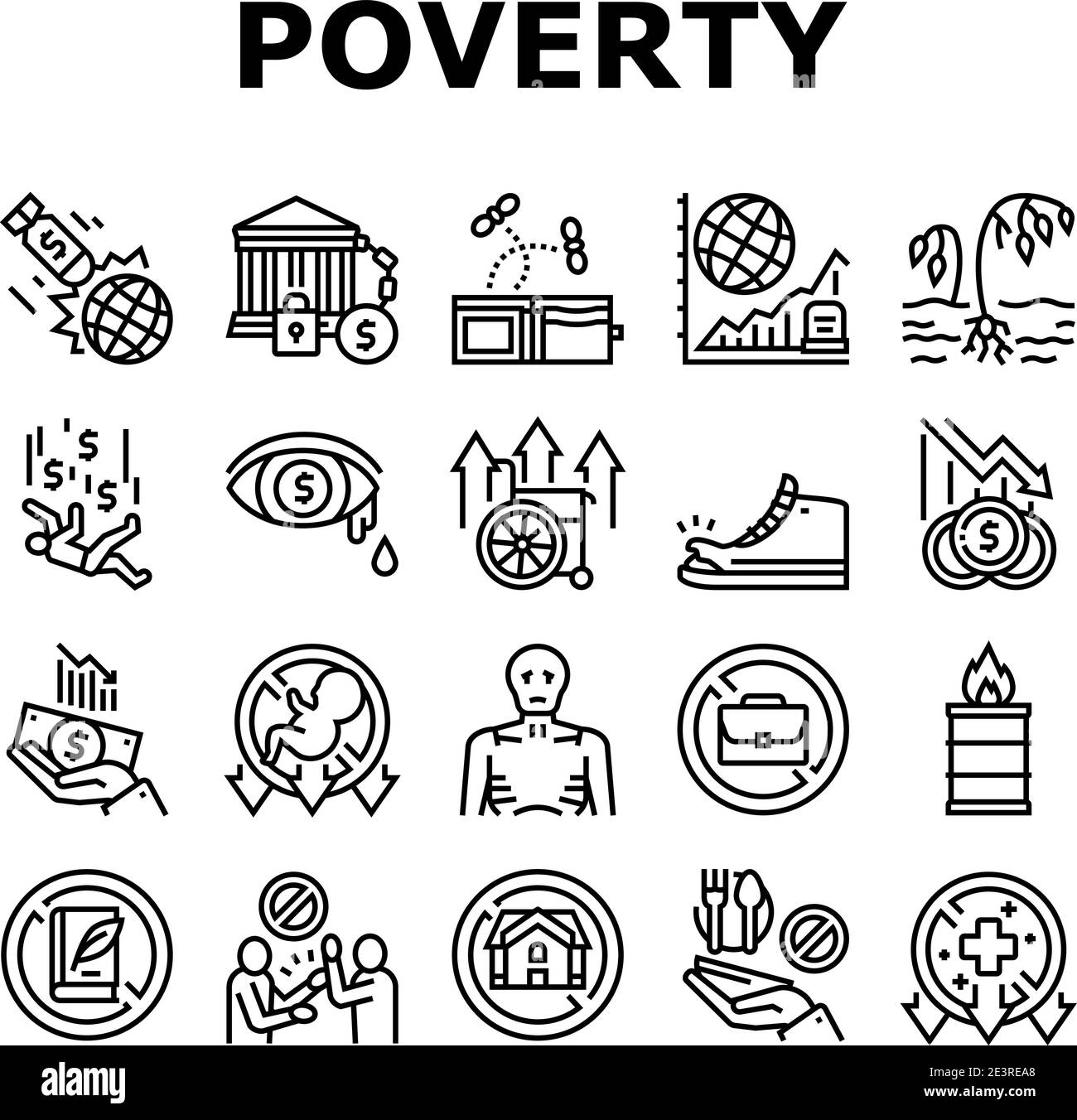 Poverty Destitution Collection Icons Set Vector Stock Vector Image ...
