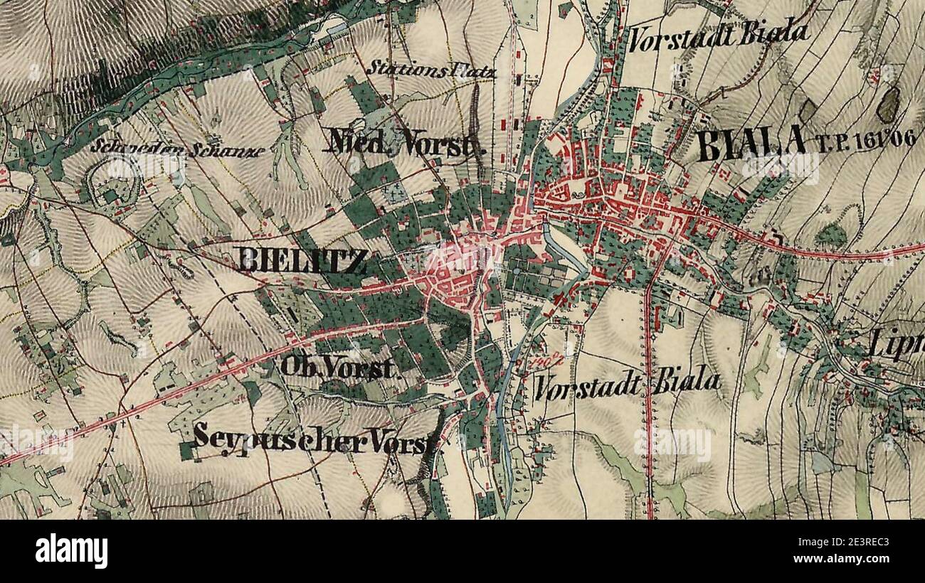 Map of Bielitz 1855 (2 Stock Photo - Alamy