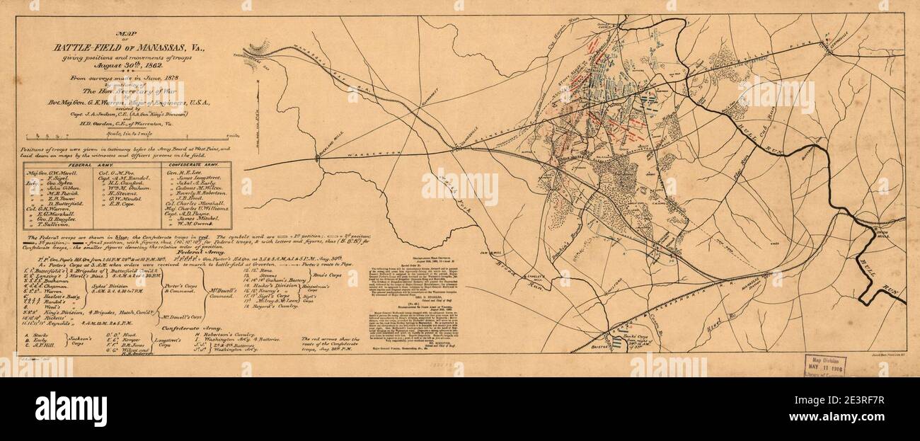 Map of battle-field of Manassas, Va., giving positions and movements of ...