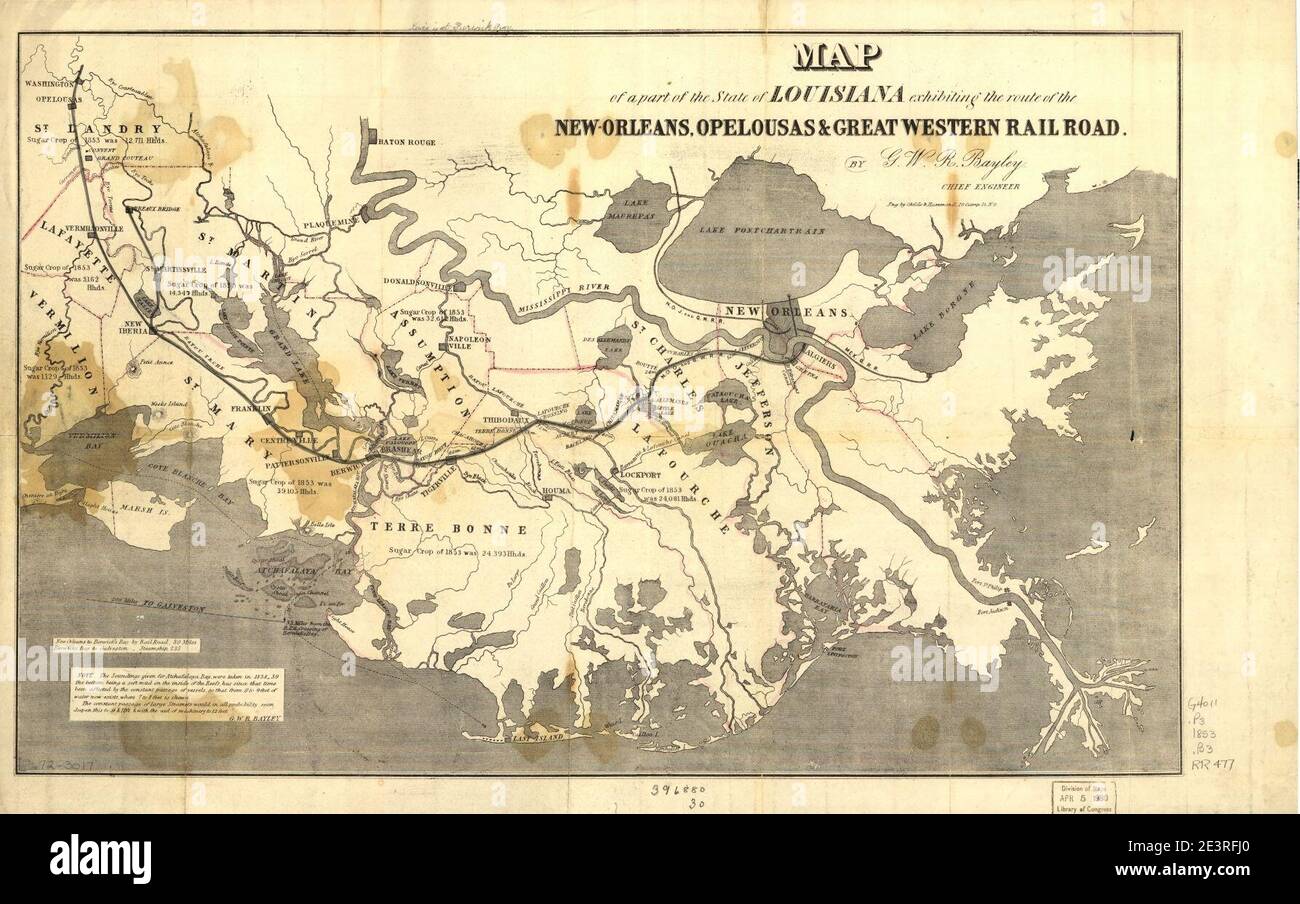 Map of a part of the State of Louisiana exhibiting the route of the New ...