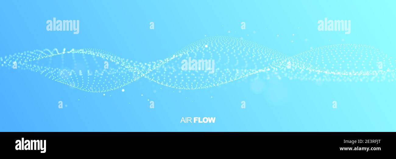 Abstract wave on blue background. Air flow. Particle waves showing a ...