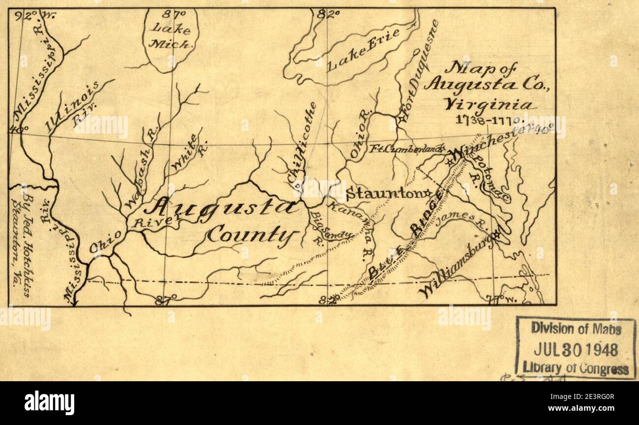 Map of Augusta Co., Virginia, 1738-1770 Stock Photo - Alamy