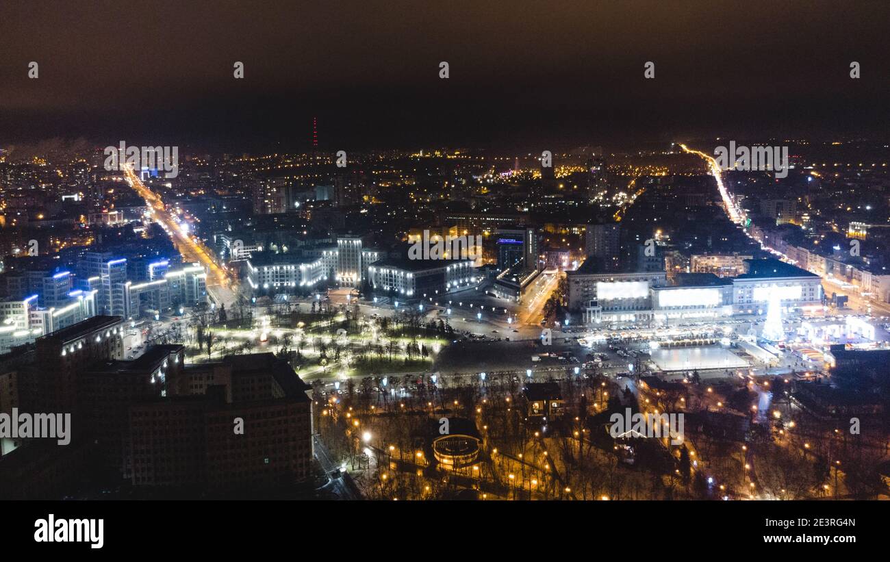 Freedom Svobody Square (Kharkiv) and city central park aerial view at ...