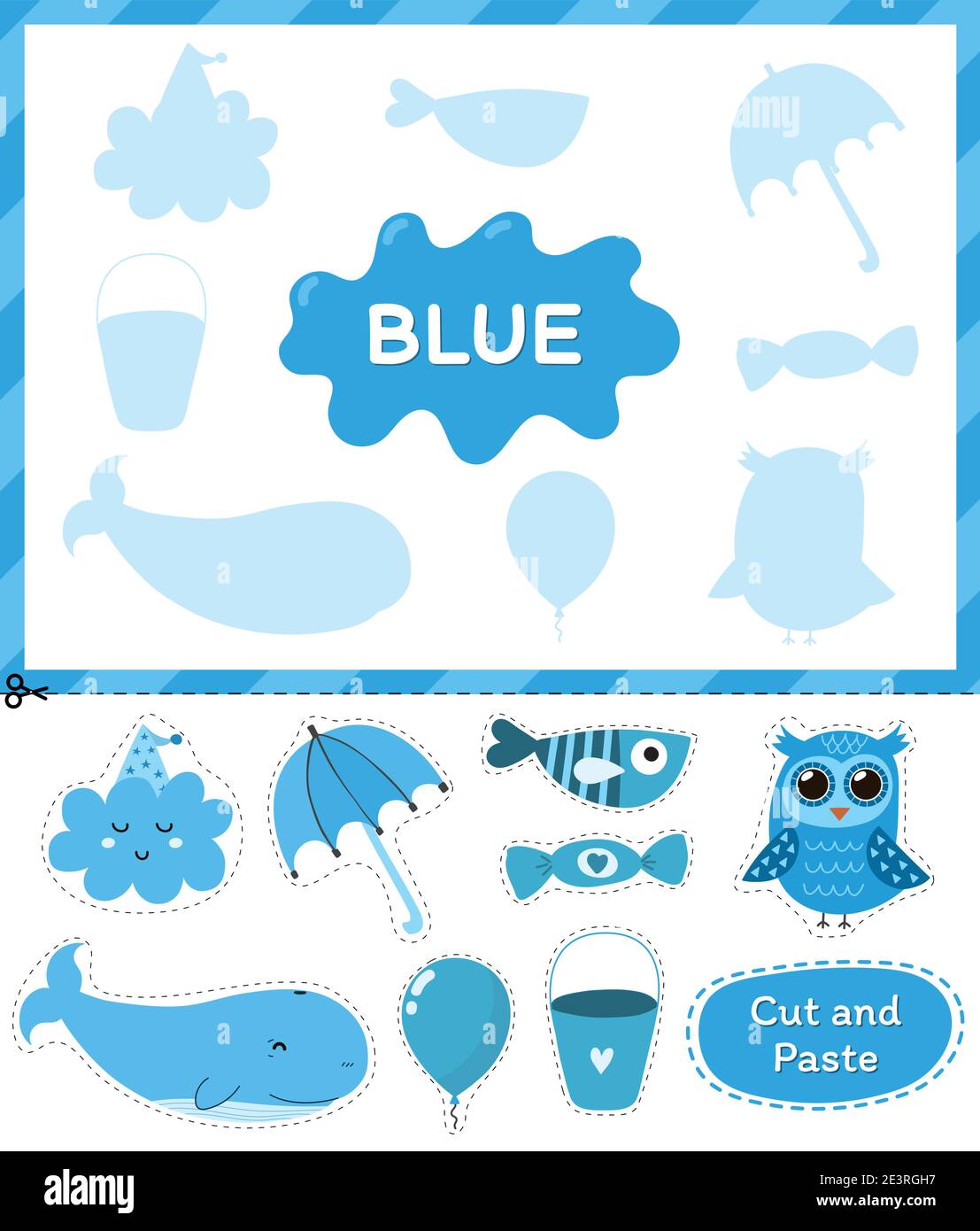 Blue color. Cut the elements and match them with the right shadows ...