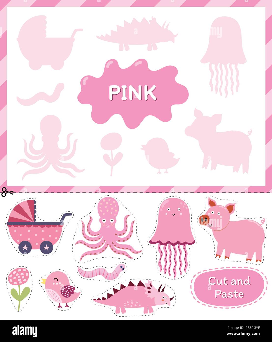 Pink color. Cut the elements and match them with the right shadows ...