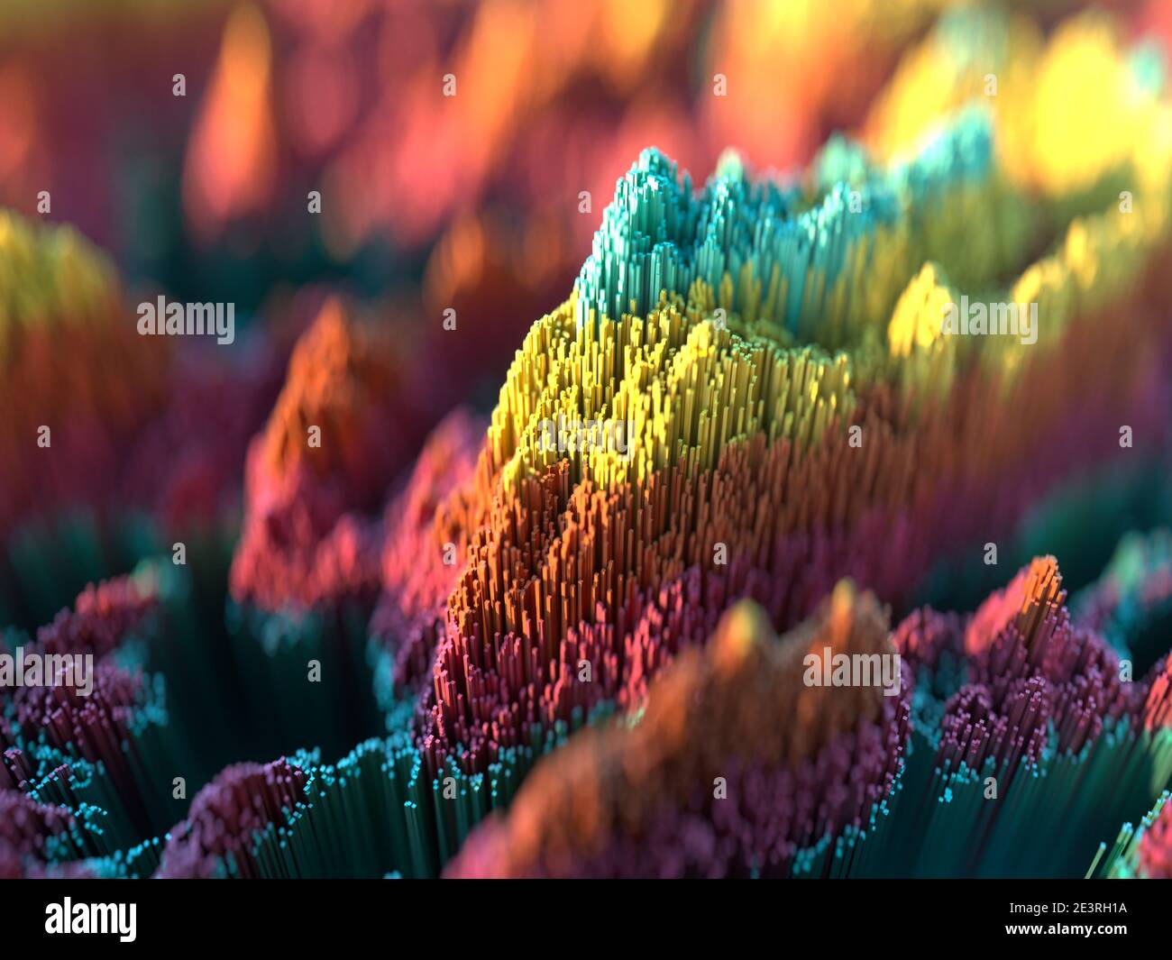 Scatter topographic landscape based on colorful cubes. Abstract ...