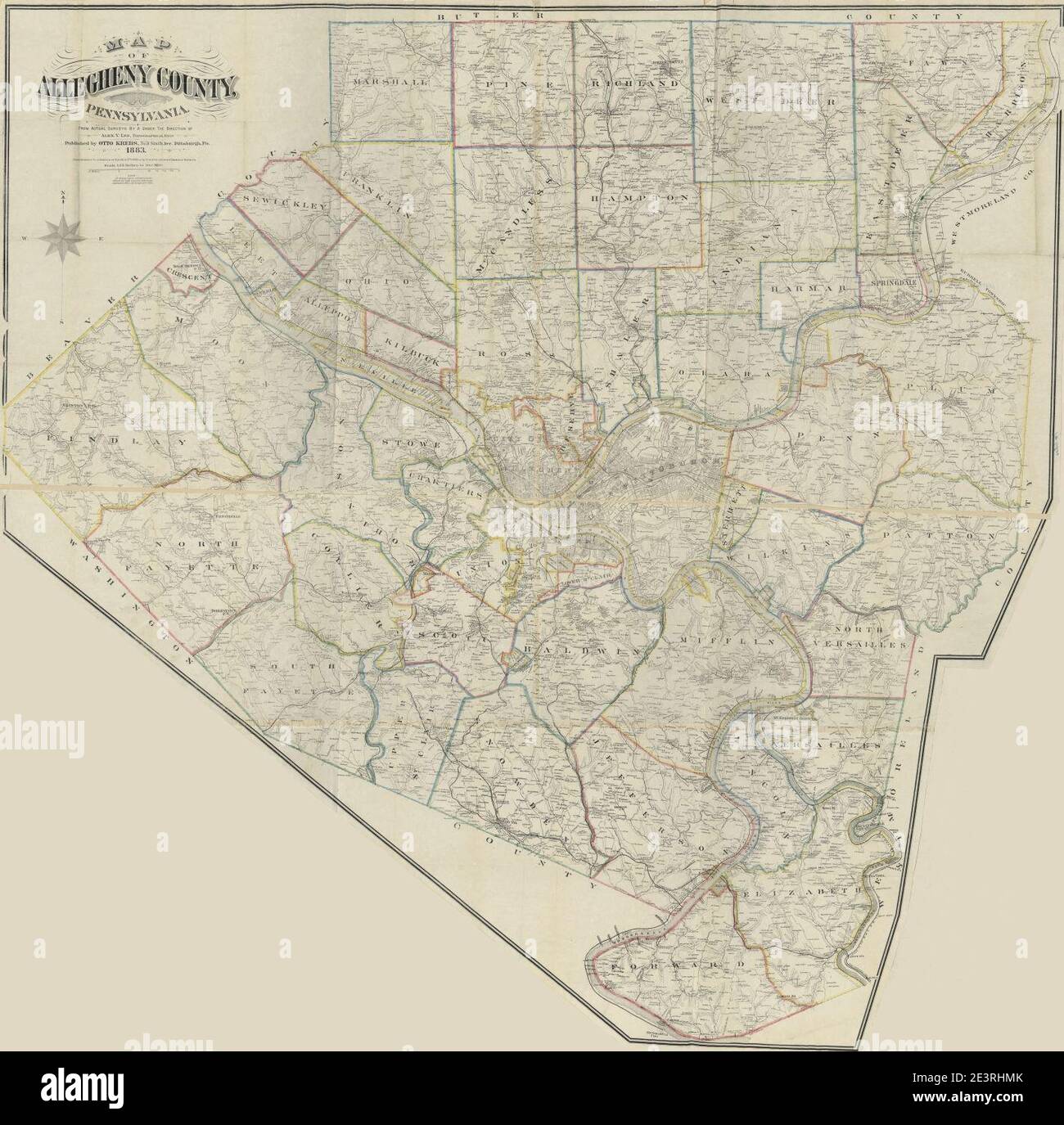 Map of Allegheny County, Pennsylvania - from actual surveys Stock Photo ...