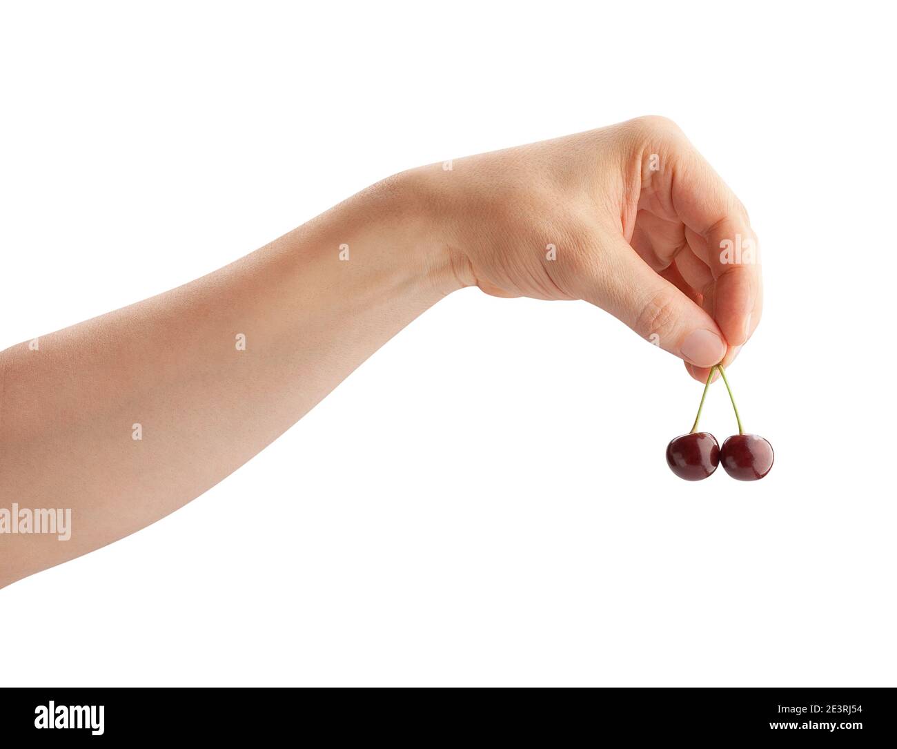 sour cherry in hand path isolated on white Stock Photo - Alamy