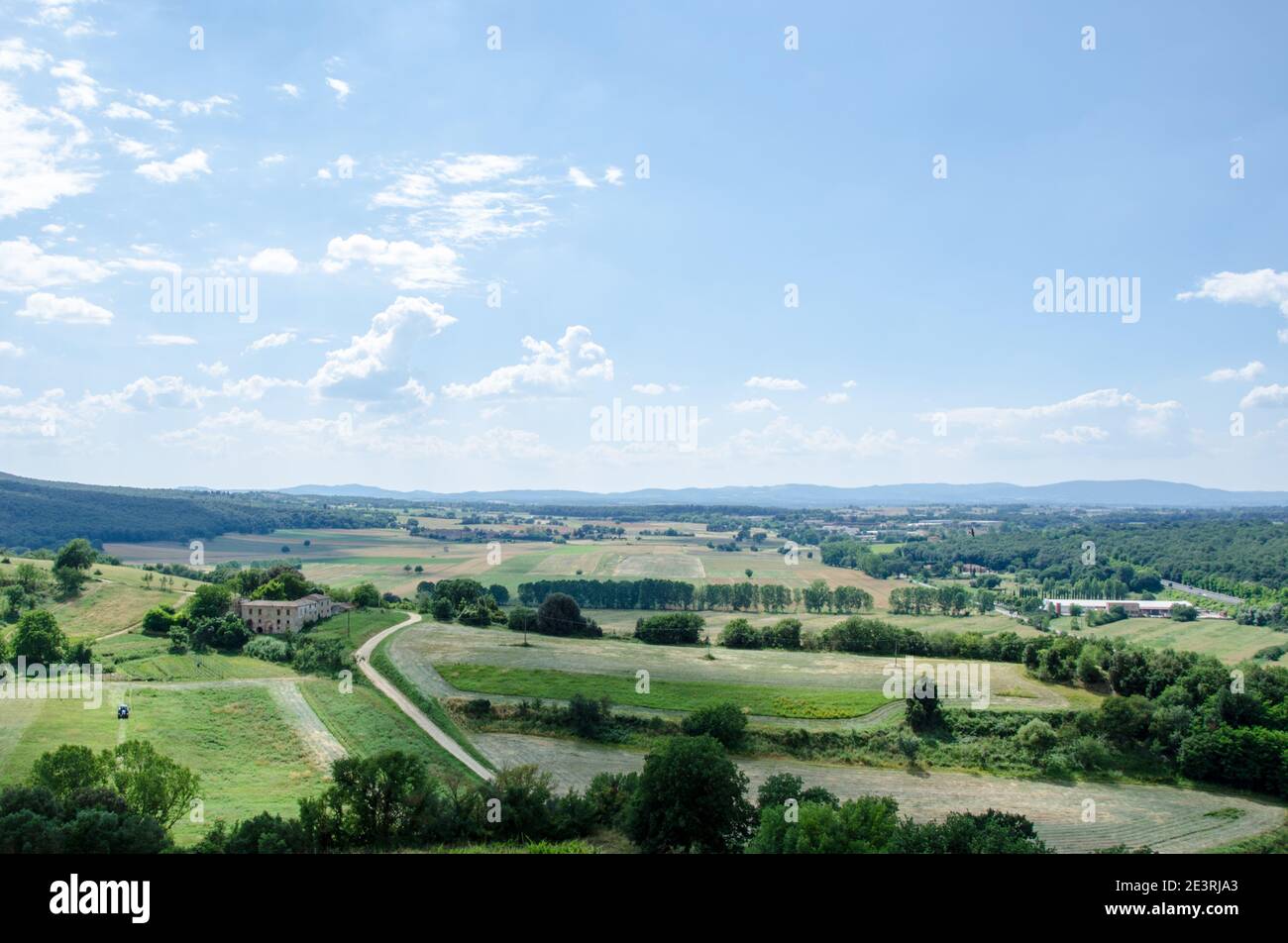 Italian landscape in Tuscany region in Italy with fields and hills ...