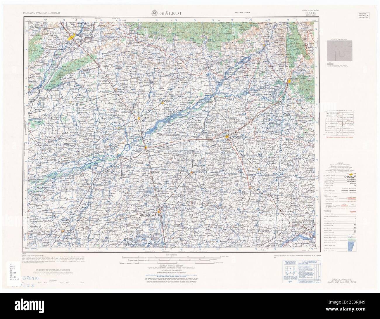 Map India and Pakistan 1-250,000 Tile NI 43-14 Sialkot Stock Photo - Alamy