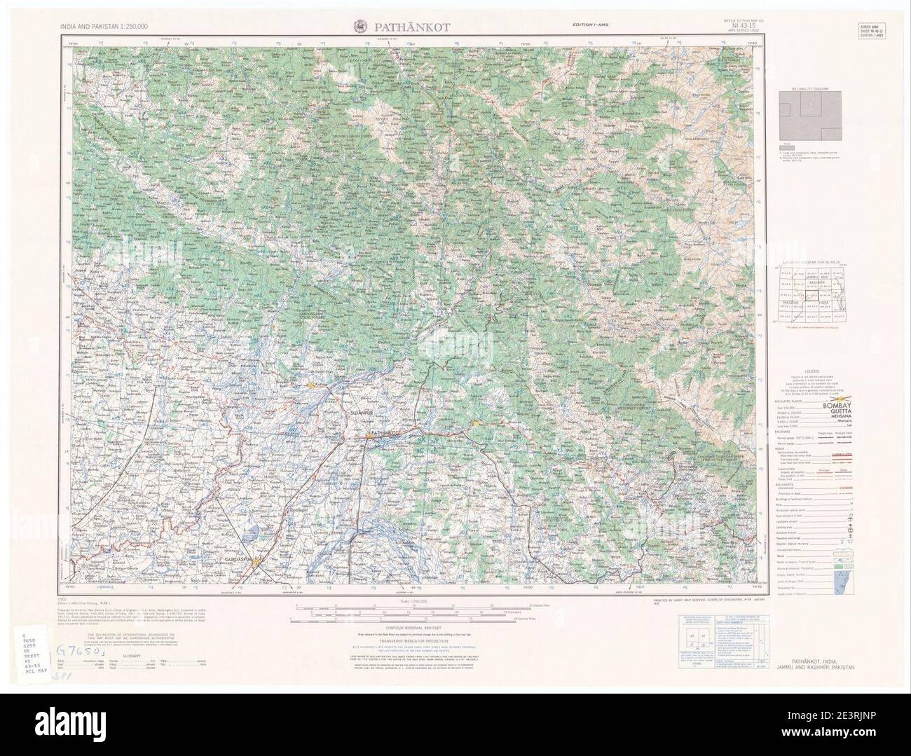 Map India and Pakistan 1-250,000 Tile NI 43-15 Pathankot Stock Photo ...