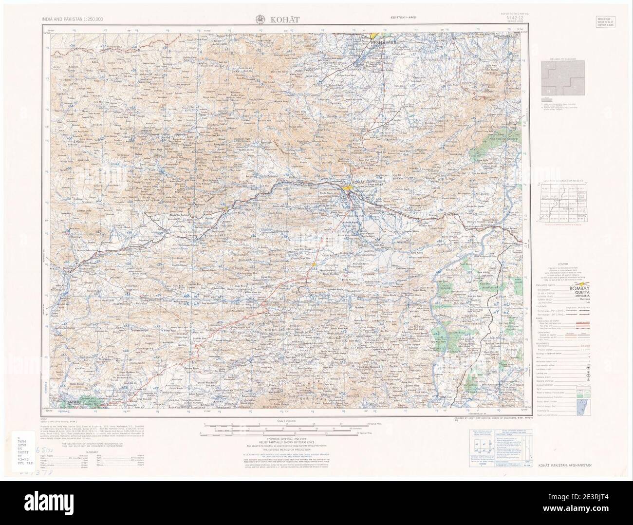 Map India and Pakistan 1-250,000 Tile NI 42-12 Kohat Stock Photo - Alamy