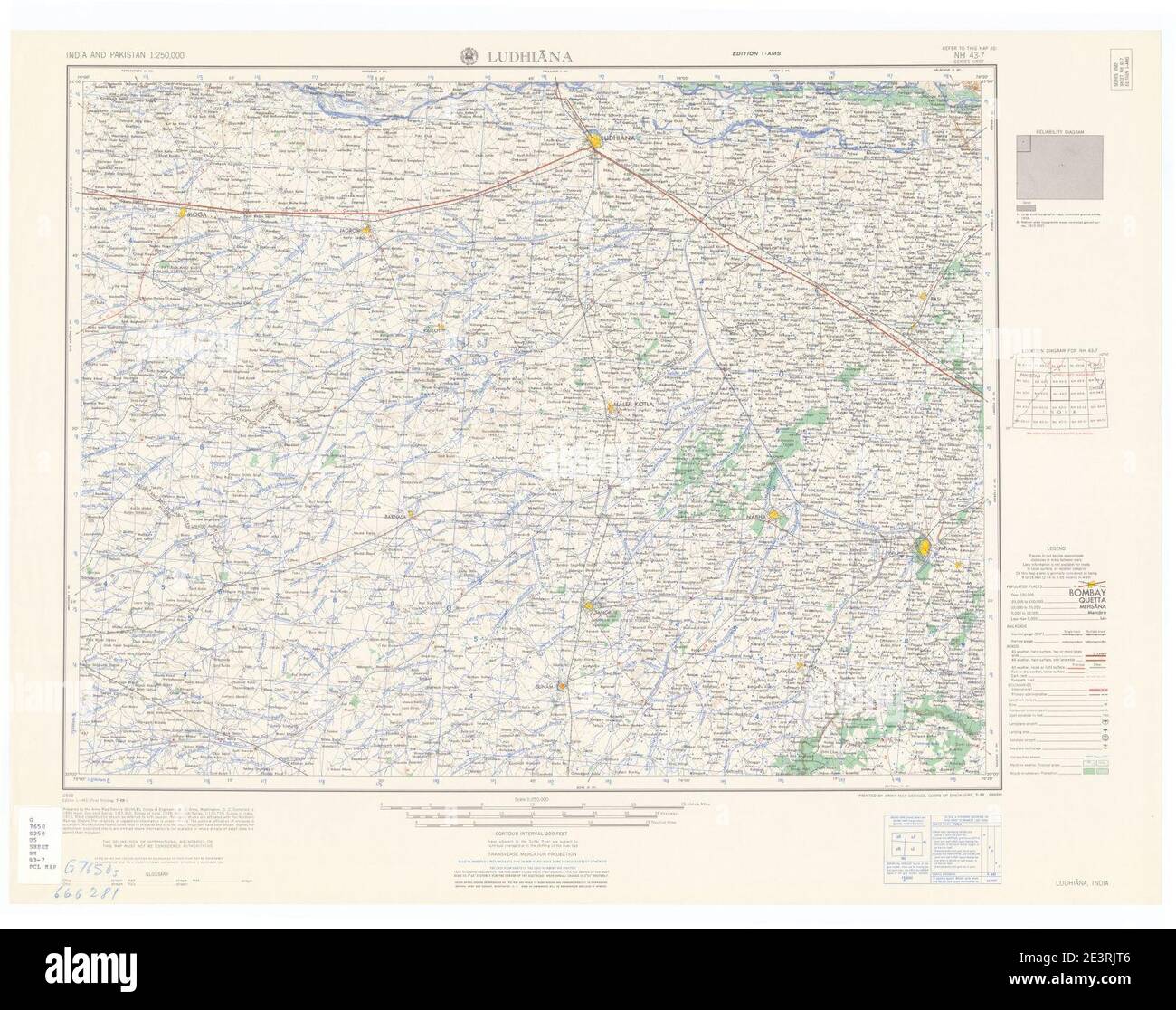 Map India and Pakistan 1-250,000 Tile NH 43-7 Ludhiana Stock Photo - Alamy