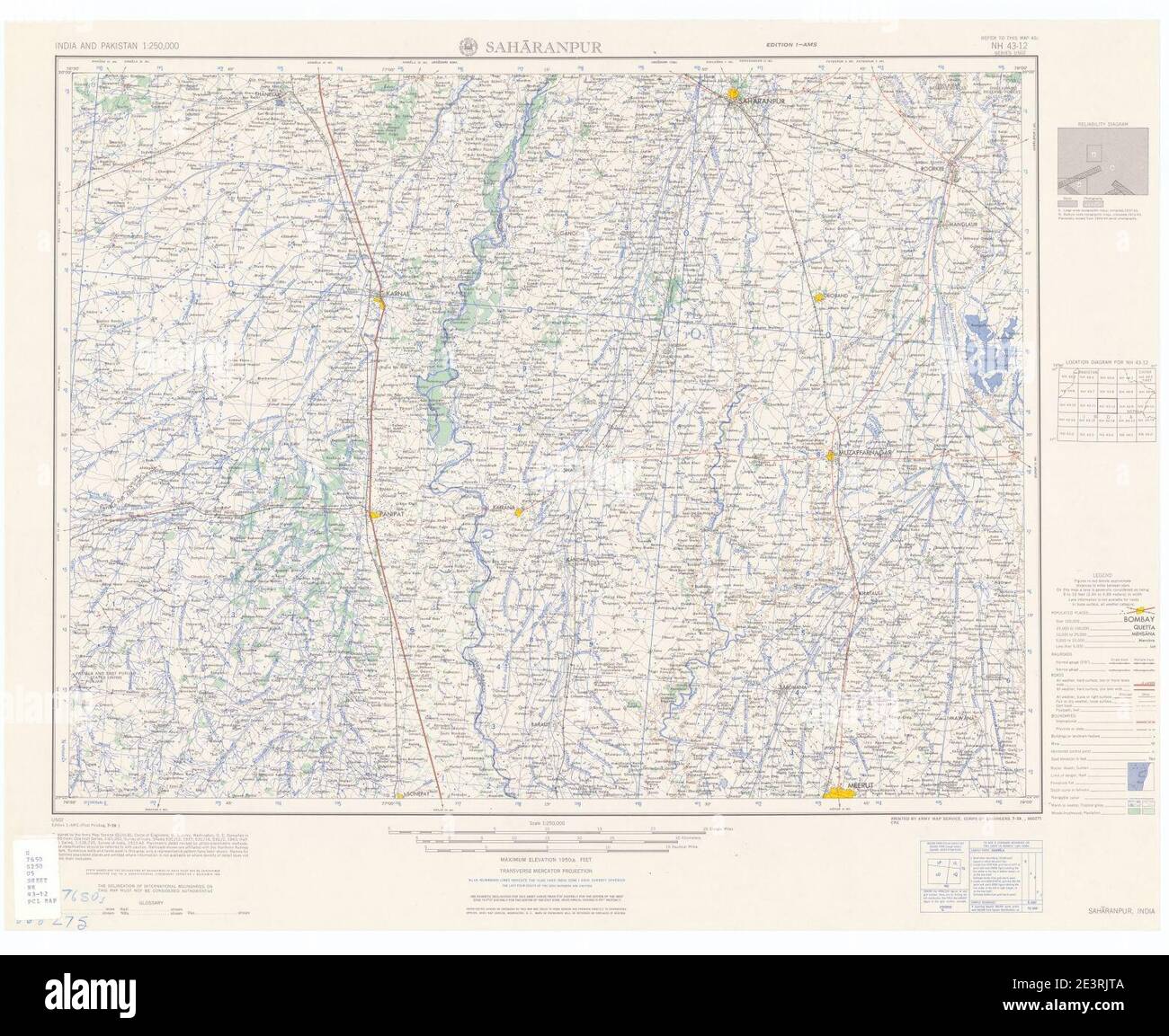 Map India and Pakistan 1-250,000 Tile NH 43-12 Saharanpur Stock Photo ...