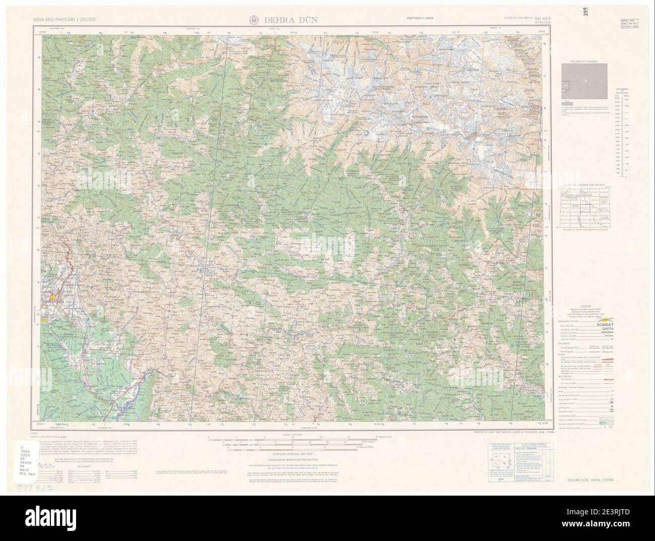 Map India and Pakistan 1-250,000 Tile NH 44-5 Dehra Dun Stock Photo - Alamy