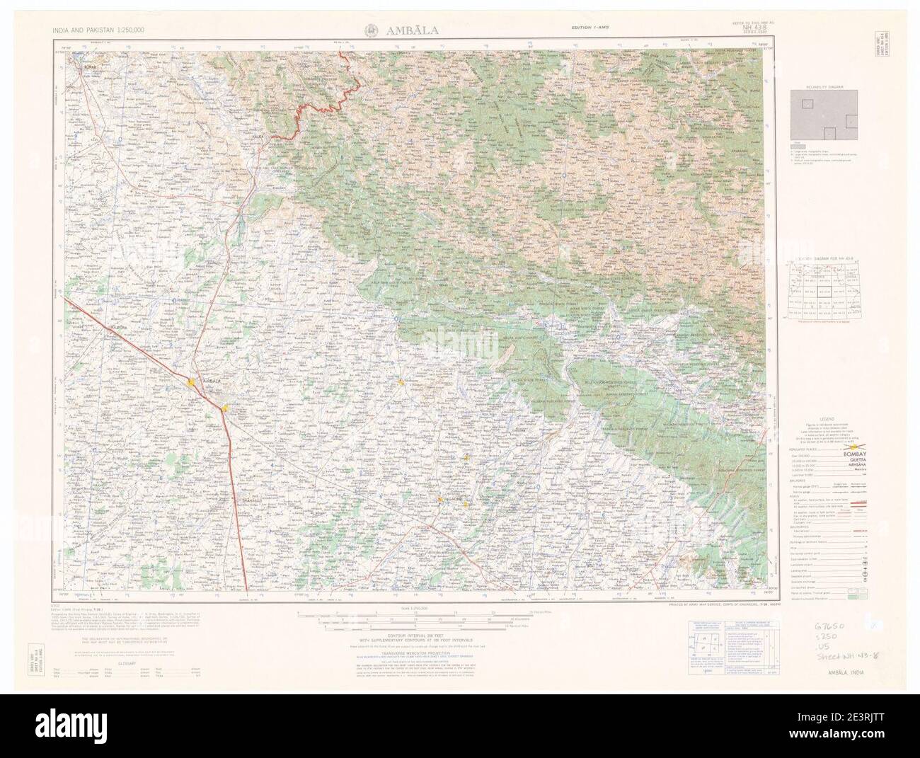 Map India and Pakistan 1-250,000 Tile NH 43-8 Ambala Stock Photo - Alamy
