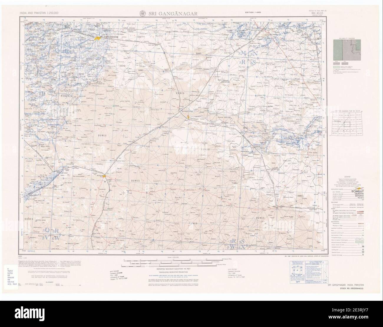 Map India and Pakistan 1-250,000 Tile NH 43-10 Sri Ganganagar Stock ...