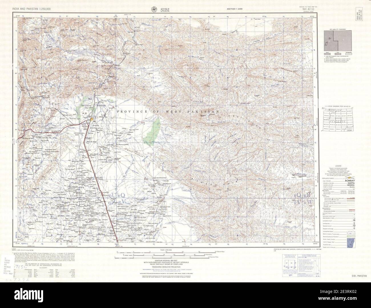 Map India and Pakistan 1-250,000 Tile NH 42-10 Sibi Stock Photo - Alamy