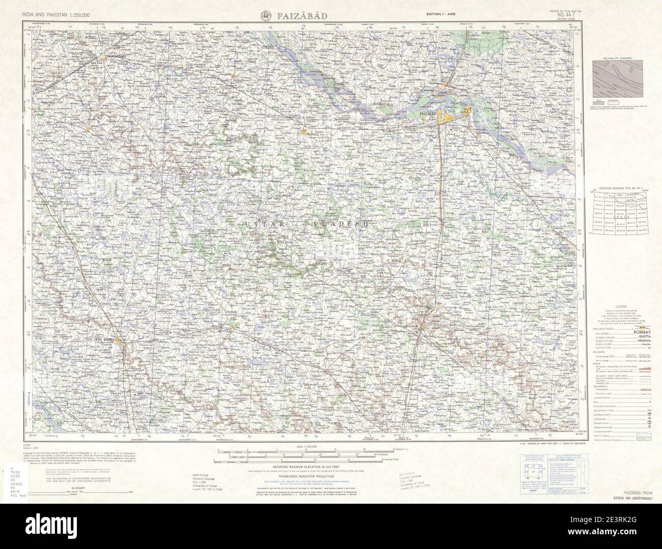 Map India and Pakistan 1-250,000 Tile NG 44-7 Faizabad Stock Photo - Alamy