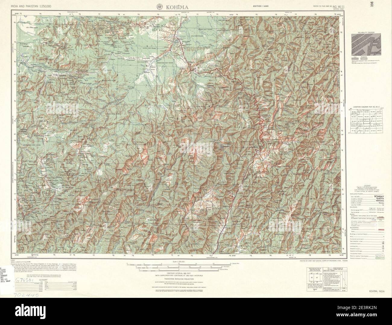 Map India and Pakistan 1-250,000 Tile NG 46-11 Kohima Stock Photo - Alamy