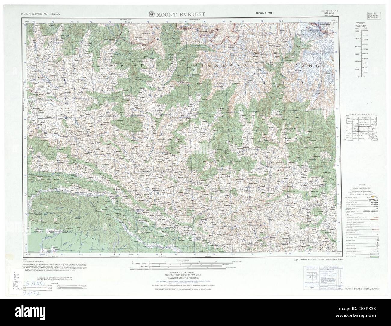 Map India and Pakistan 1-250,000 Tile NG 45-2 Mount Everest Stock Photo ...