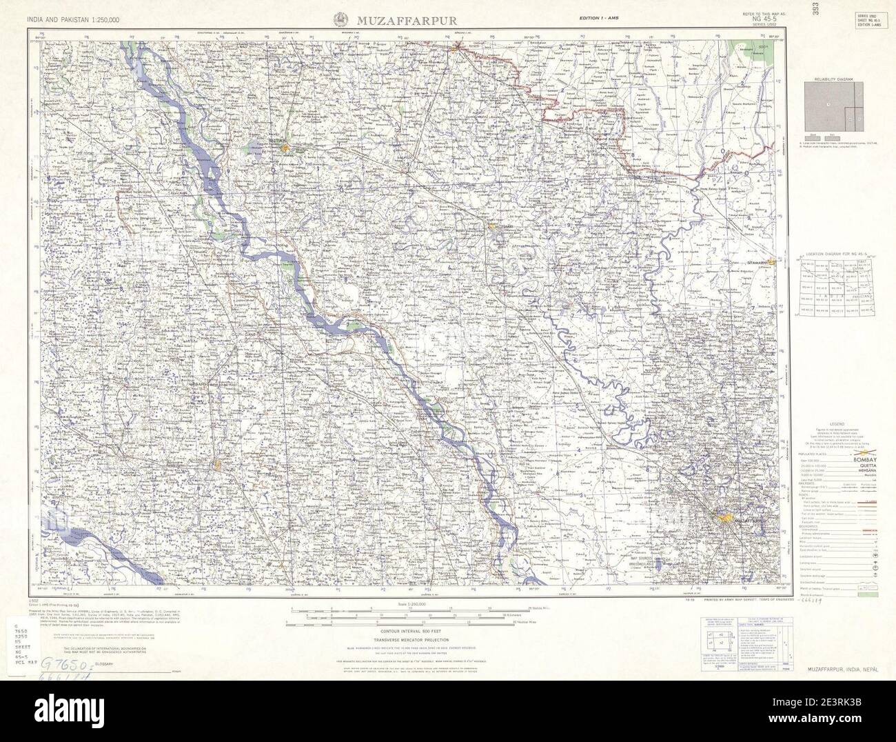 Map India and Pakistan 1-250,000 Tile NG 45-5 Muzaffarpur Stock Photo ...