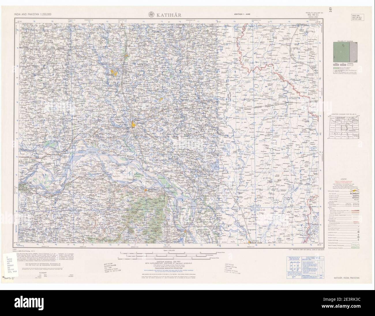 Map India and Pakistan 1-250,000 Tile NG 45-11 Katihar Stock Photo - Alamy