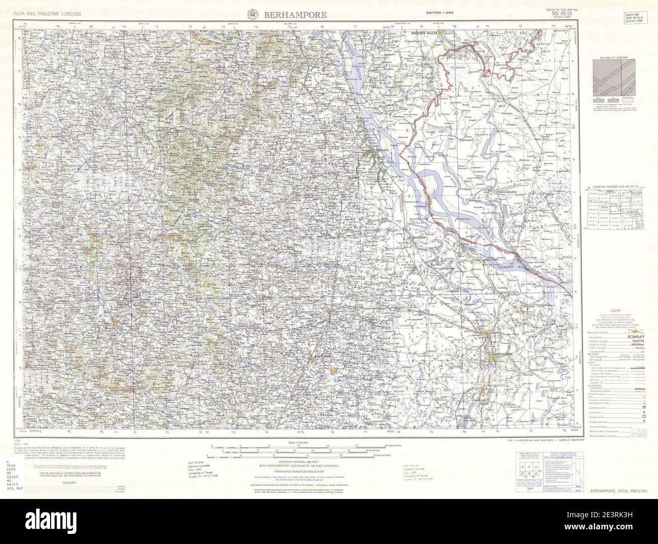 Map India and Pakistan 1-250,000 Tile NG 45-15 Berhampore Stock Photo ...