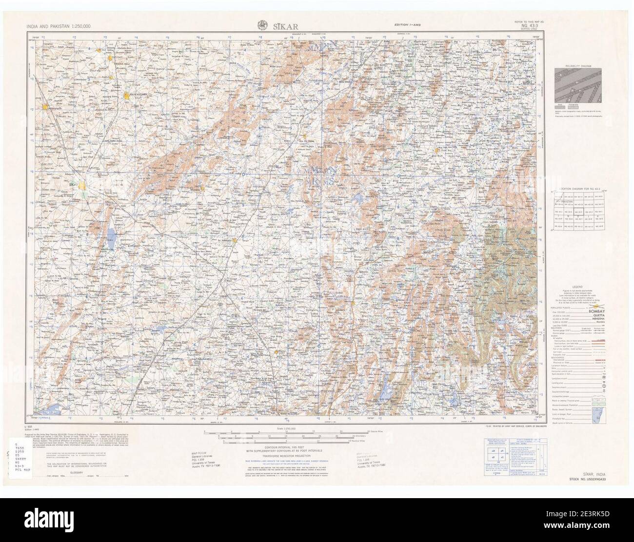 Map India and Pakistan 1-250,000 Tile NG 43-3 Sikar Stock Photo - Alamy
