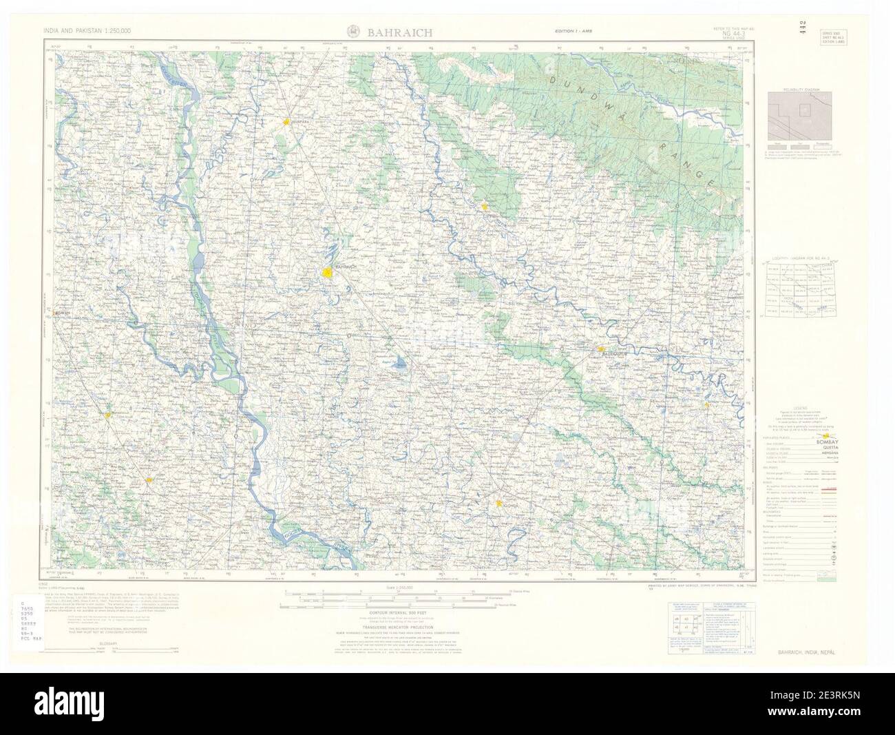 Map India and Pakistan 1-250,000 Tile NG 44-3 Bahraich Stock Photo - Alamy