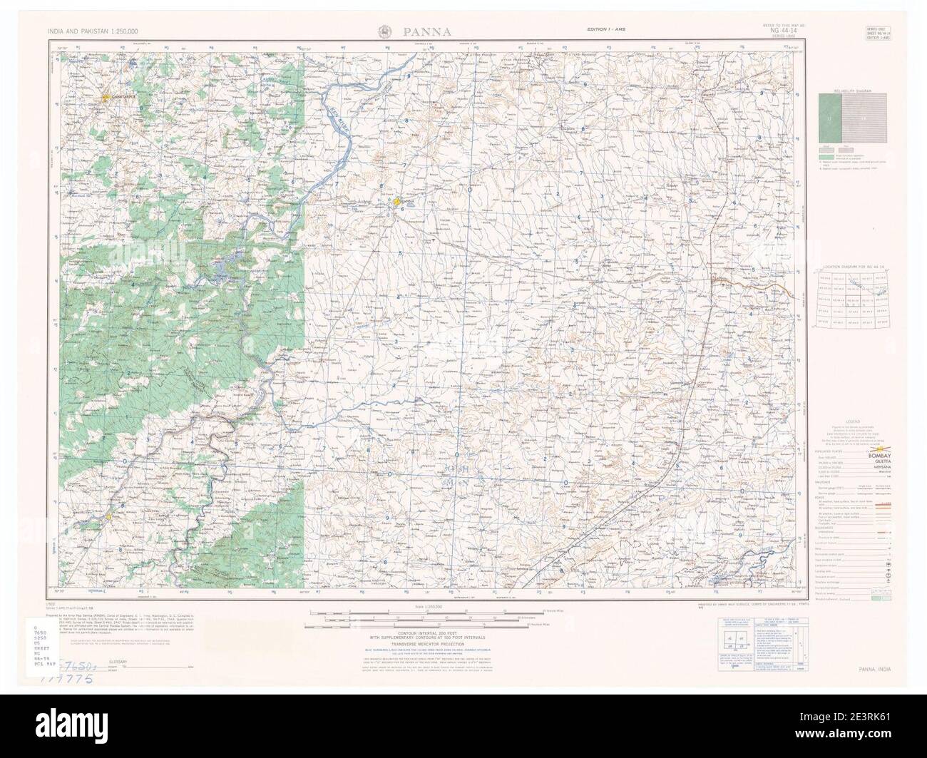 Map India and Pakistan 1-250,000 Tile NG 44-14 Panna Stock Photo - Alamy