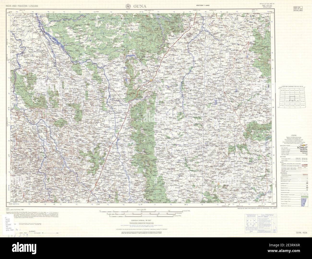 Map India and Pakistan 1-250,000 Tile NG 43-16 Guna Stock Photo - Alamy