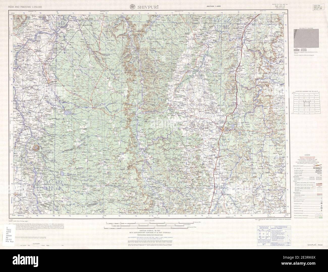 Map India and Pakistan 1-250,000 Tile NG 43-12 Shivpuri Stock Photo - Alamy