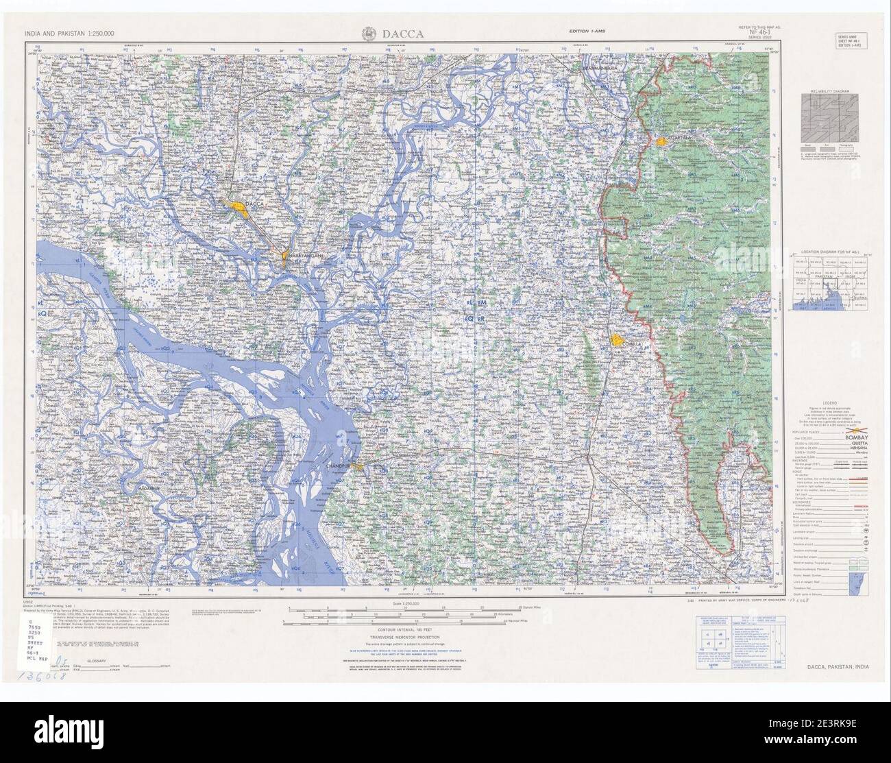 Map India and Pakistan 1-250,000 Tile NF 46-1 Dacca Stock Photo - Alamy