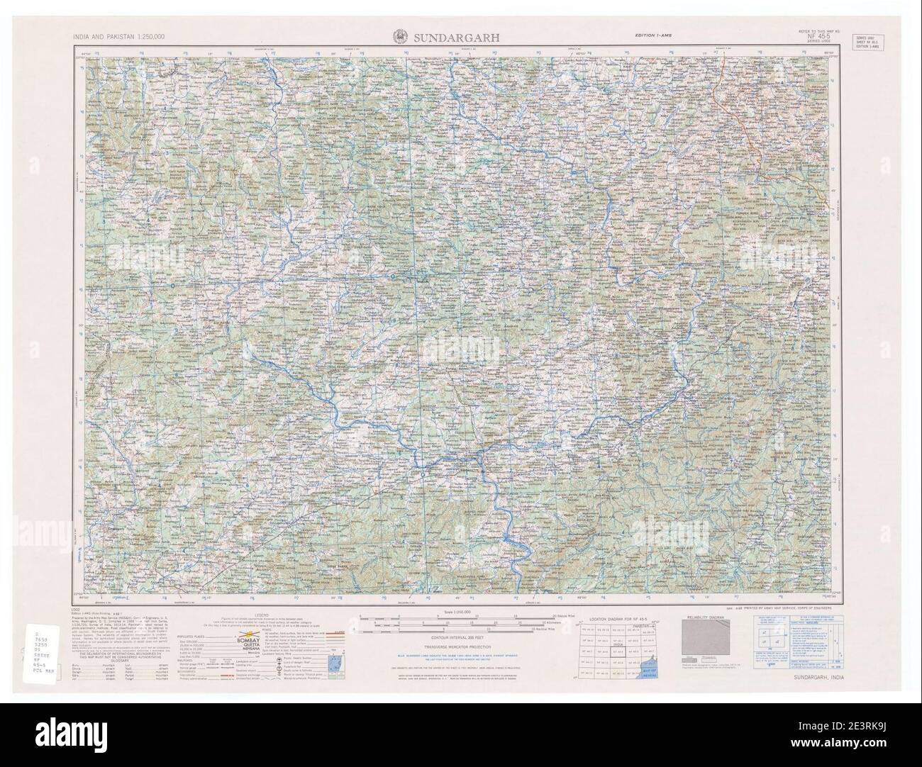 Map India and Pakistan 1-250,000 Tile NF 45-5 Sundargarh Stock Photo ...