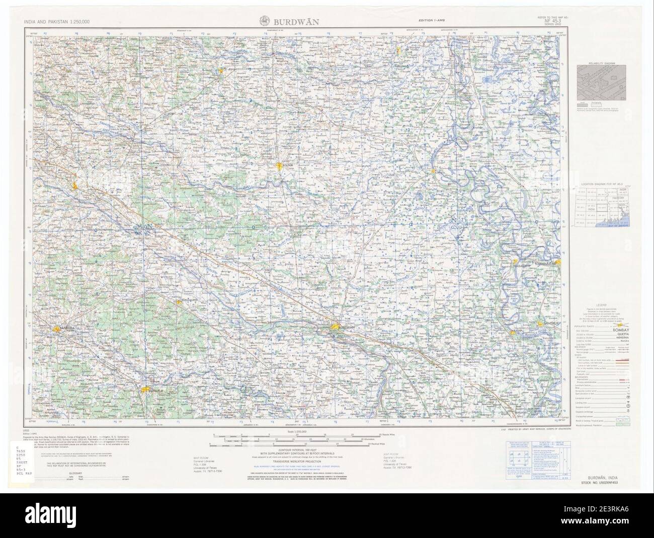 Map India and Pakistan 1-250,000 Tile NF 45-3 Burdwan Stock Photo - Alamy