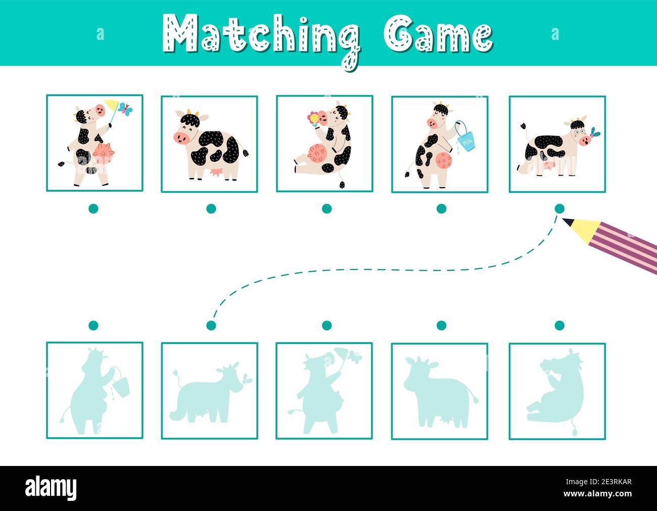 Find the correct shadow matching game with cute cows. Funny activity ...