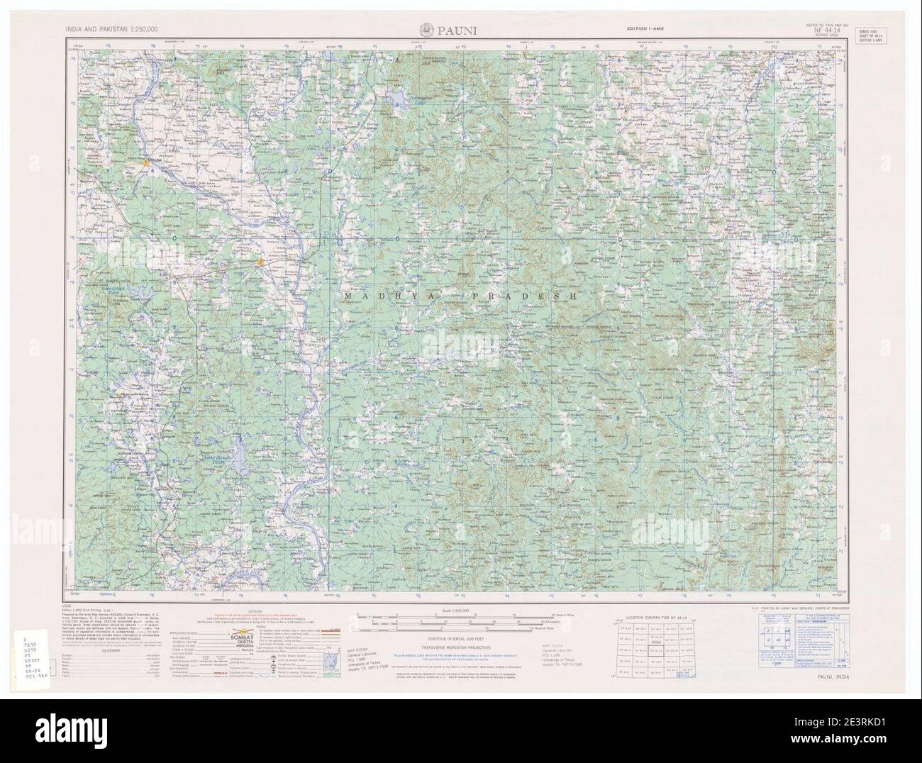 Map India and Pakistan 1-250,000 Tile NF 44-14 Pauni Stock Photo - Alamy