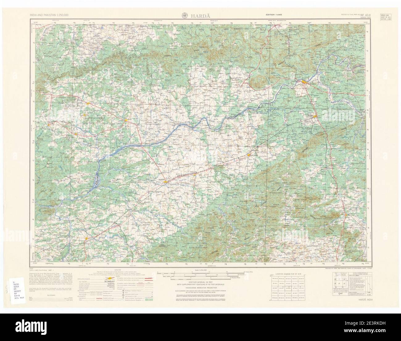Map India and Pakistan 1-250,000 Tile NF 43-8 Harda Stock Photo - Alamy