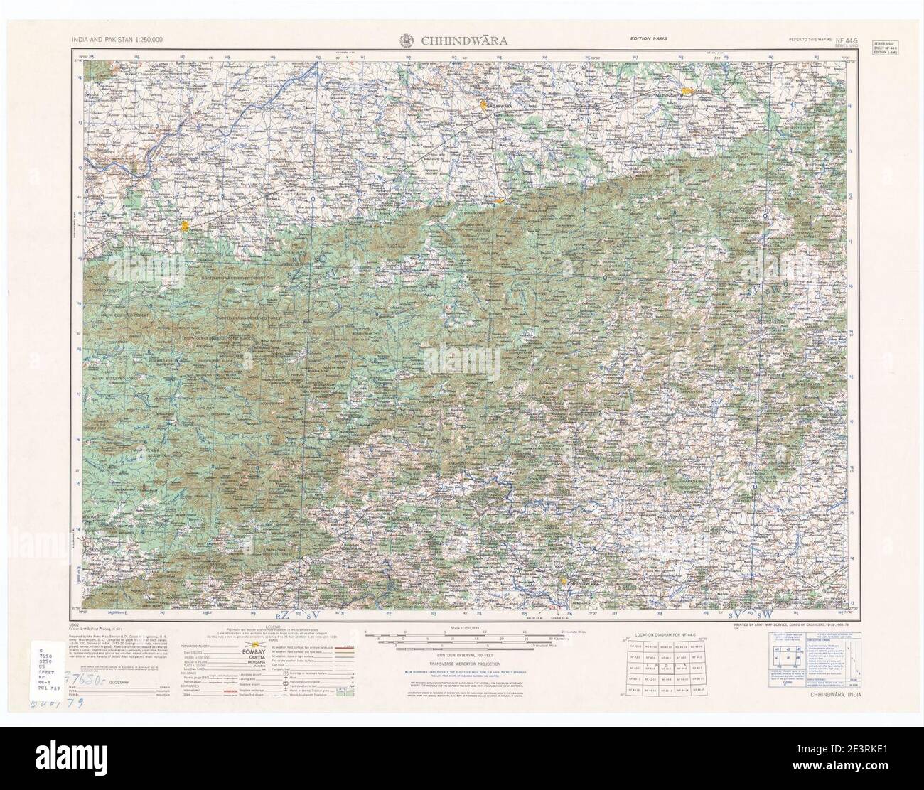 Map India and Pakistan 1-250,000 Tile NF 44-5 Chhindwara Stock Photo ...
