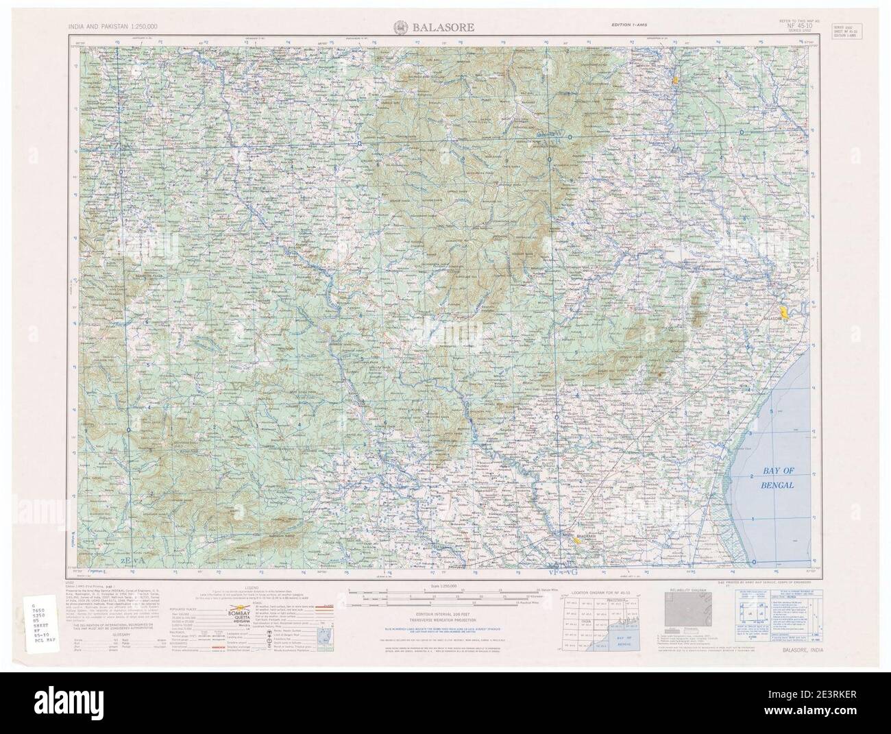 Map India and Pakistan 1-250,000 Tile NF 45-10 Balasore Stock Photo - Alamy
