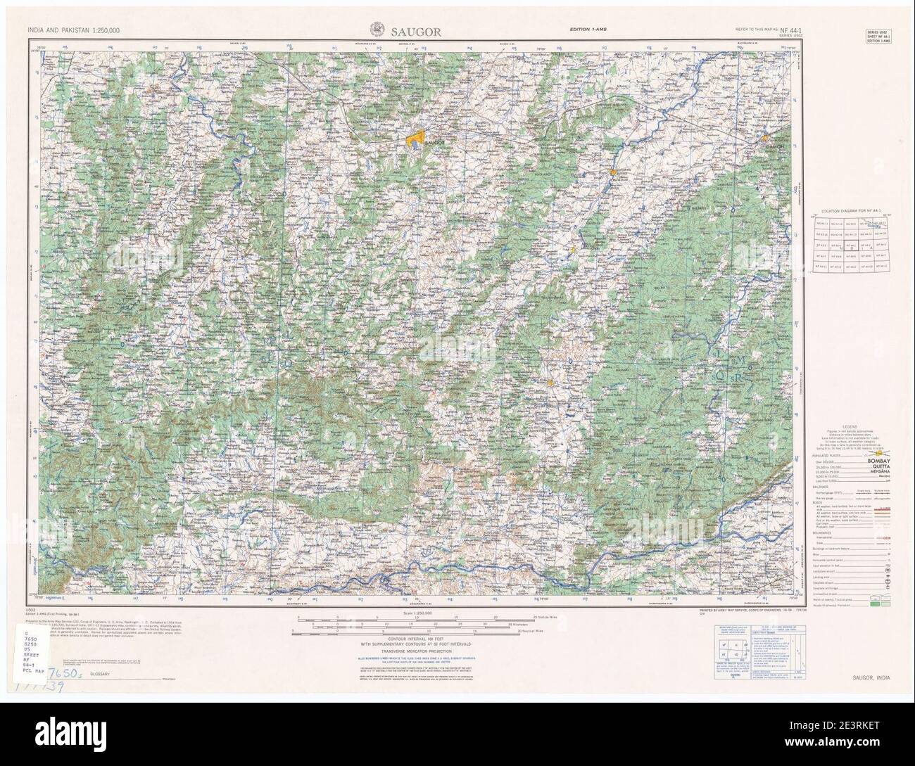 Map India and Pakistan 1-250,000 Tile NF 44-1 Saugor Stock Photo - Alamy