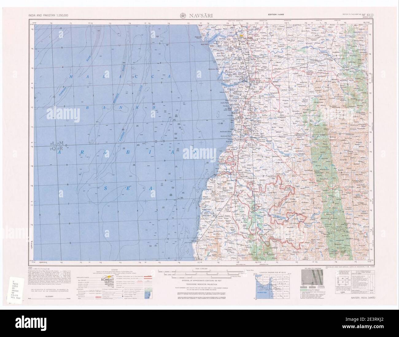 Map India and Pakistan 1-250,000 Tile NF 43-13 Navsari Stock Photo - Alamy