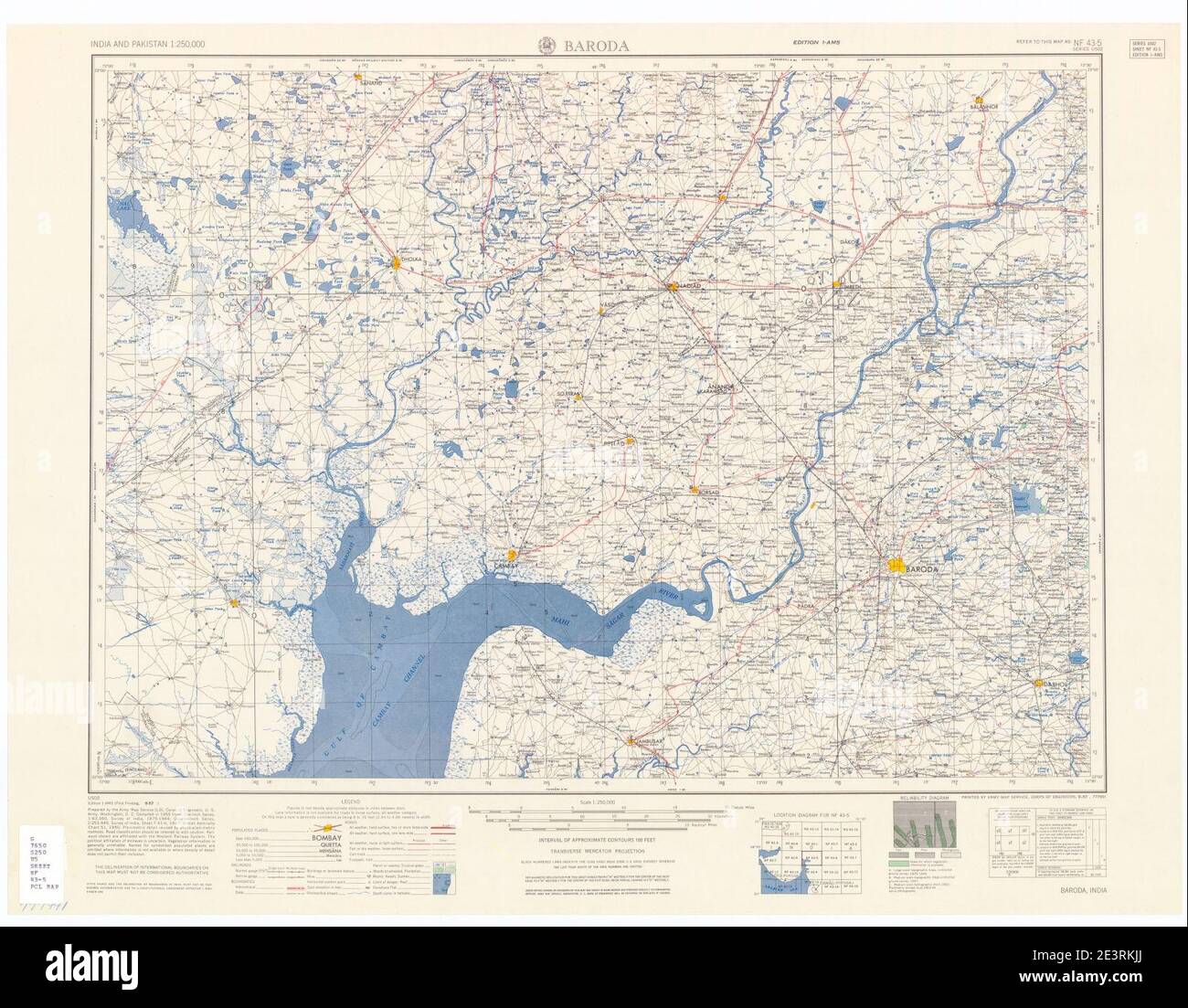 Map India and Pakistan 1-250,000 Tile NF 43-5 Baroda Stock Photo - Alamy