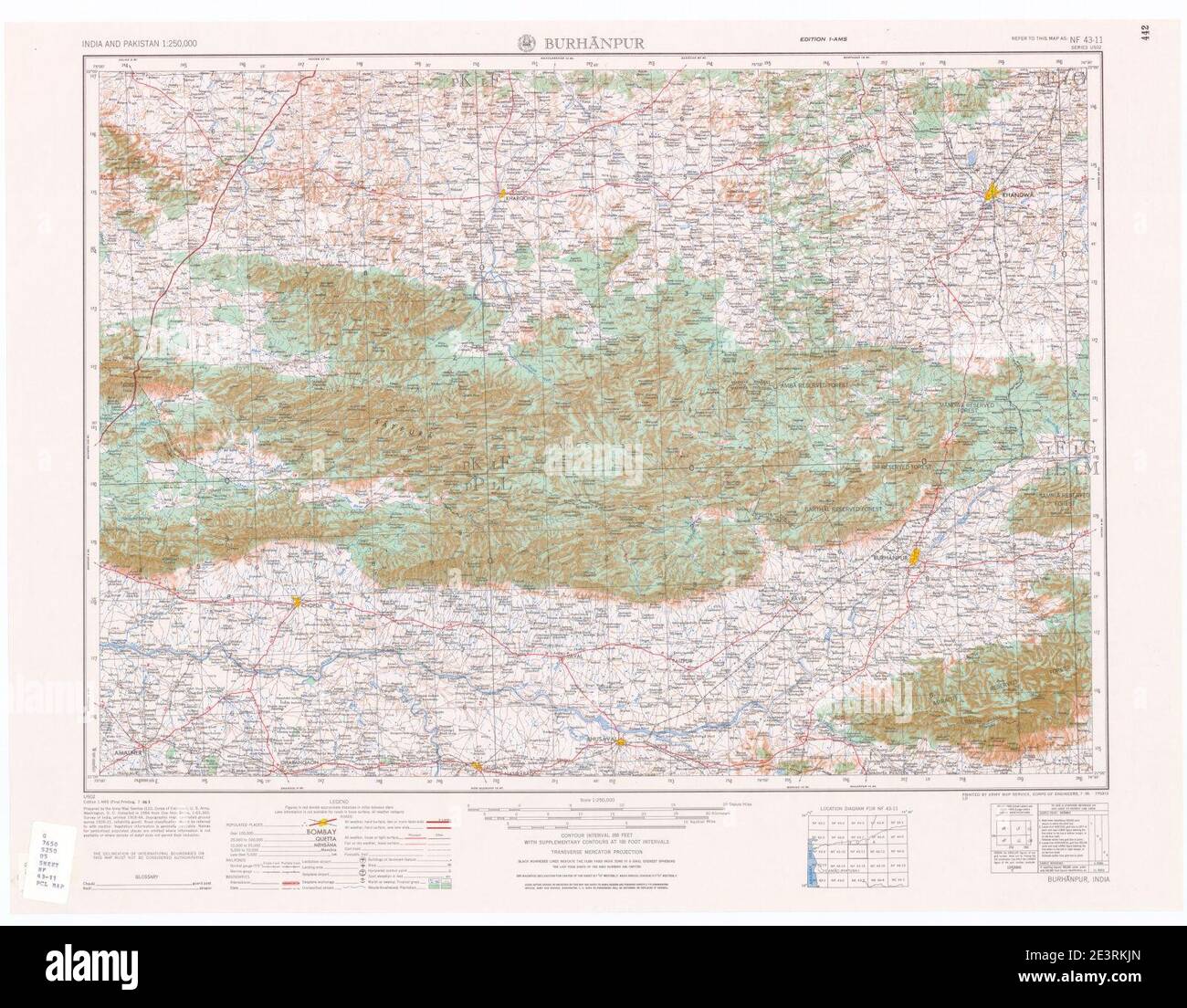 Map India and Pakistan 1-250,000 Tile NF 43-11 Burhanpur Stock Photo ...